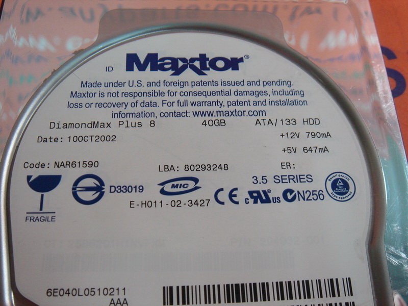 MAXTOR NAR61590 /80293248 40GB IDE - 裕益科技自動化設備可程式編碼器PLC分散式控制系統DCS